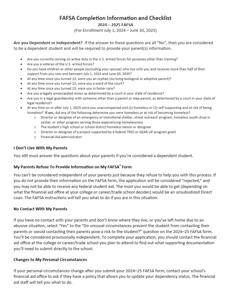 FAFSA Completion Guide 2024-2025 | PDF | Student Financial Aid In The ...