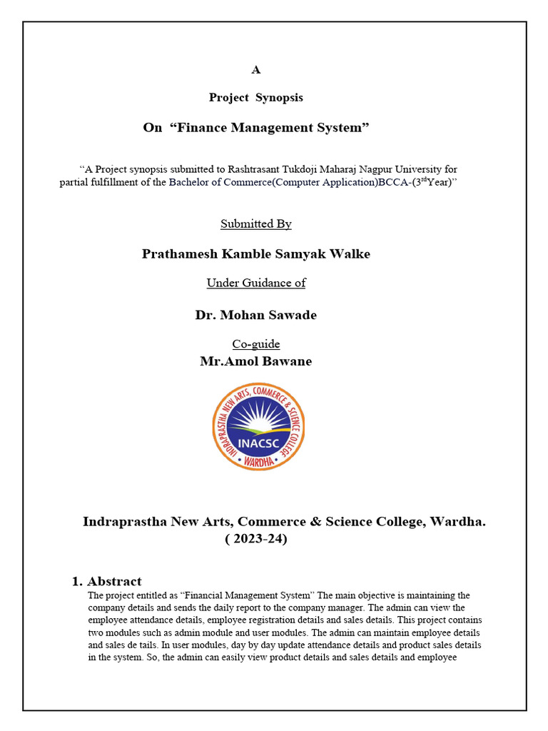 Financial Management System Project Report | PDF | Databases | Login