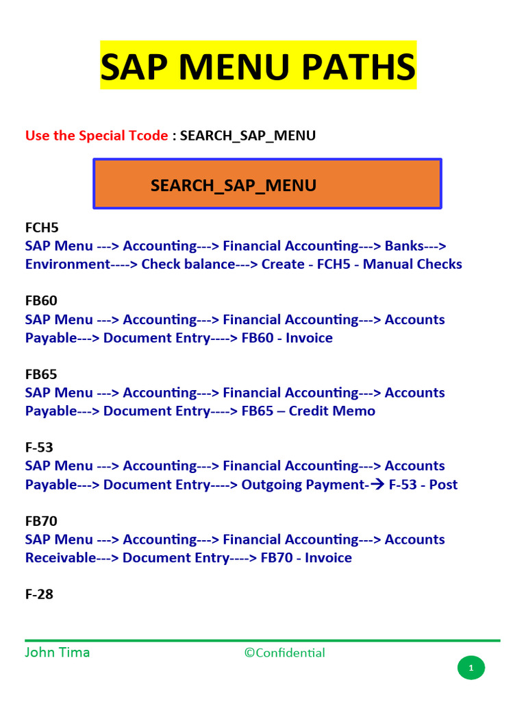 Sap Menu Paths Search Sap Menu Pdf Service Industries Personal Finance 