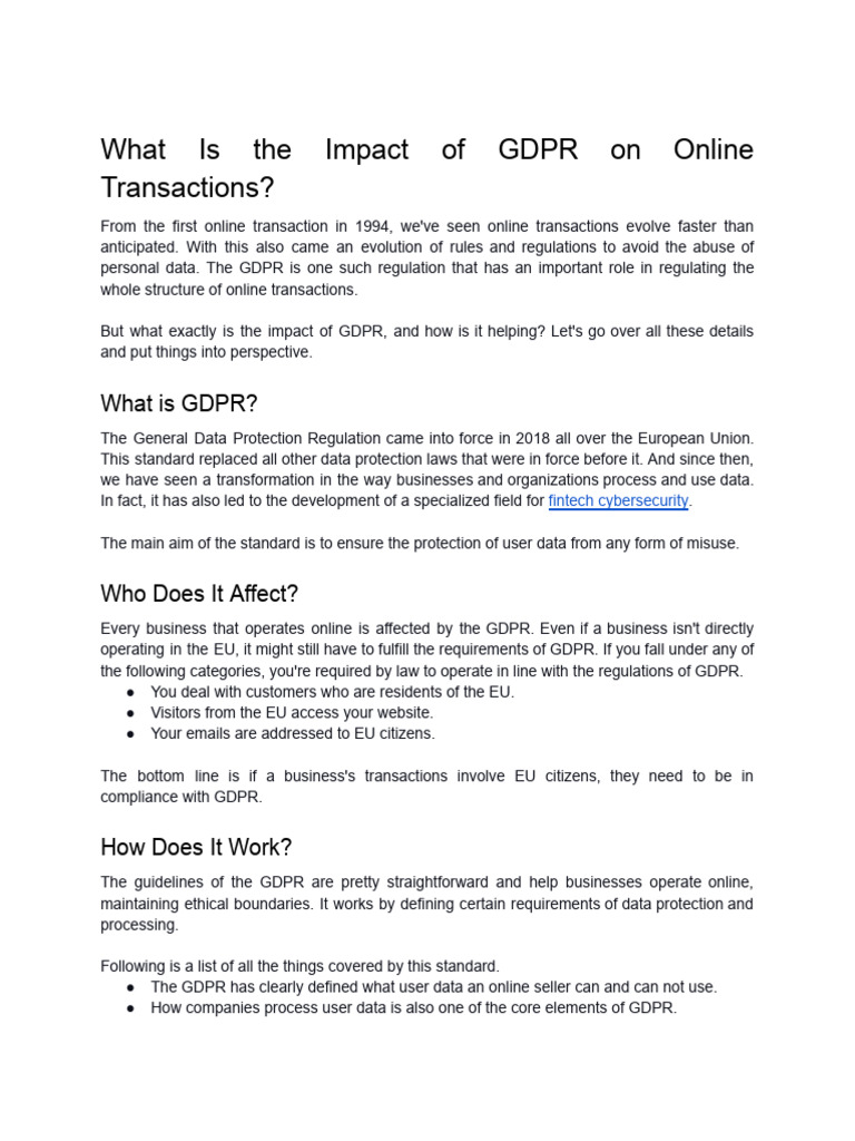 GDPR's Impact on Online Transactions | PDF | Computer Security | Security