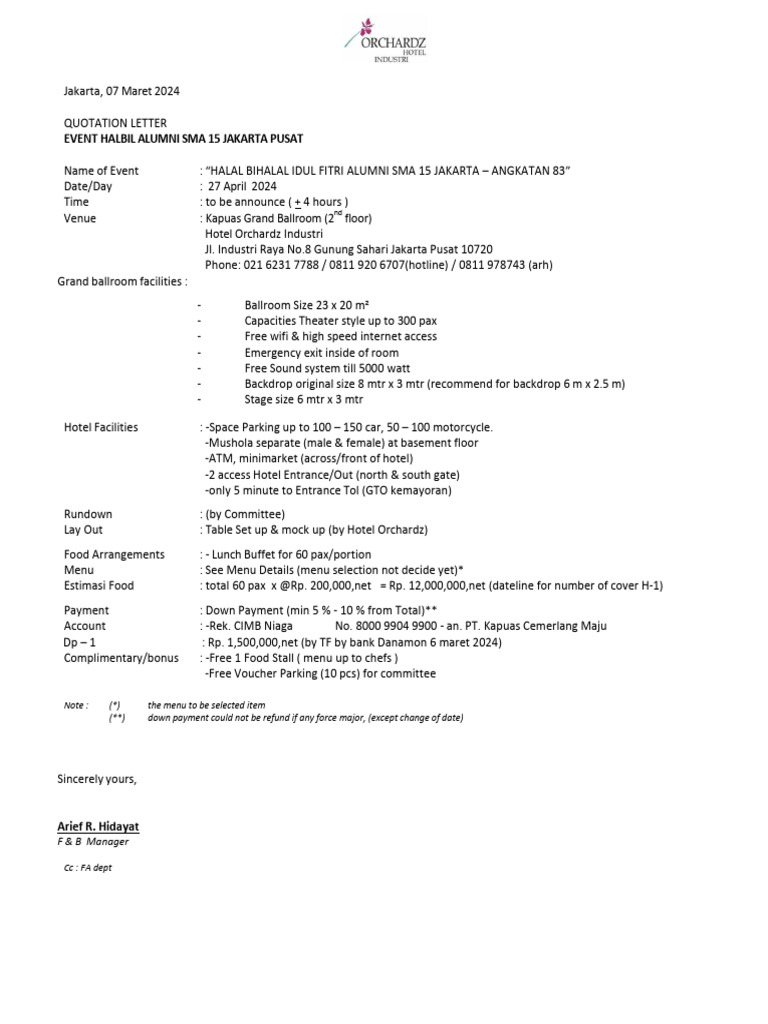 Proposal Event HALBIL Alumni SMAN 15 - Jakpus - 27 April 2024 | PDF