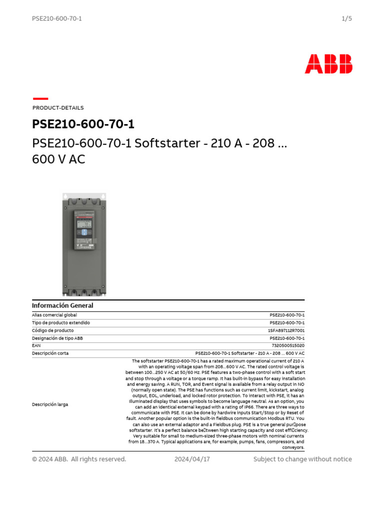 Manual arrancador suave abb 210-600-70 | PDF | Electricity | Electric Power