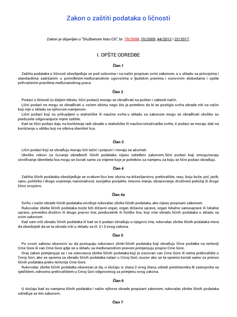 Zakon o Zastiti Podataka o Licnosti | PDF
