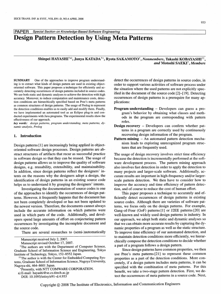 Design Pattern Detection By Using Meta Patterns Pdf Method Computer Programming Class 5410