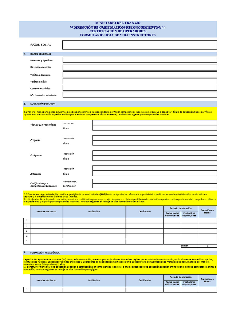 Formulario 5 Hoja de Vida Instructor F | PDF | Educación más alta