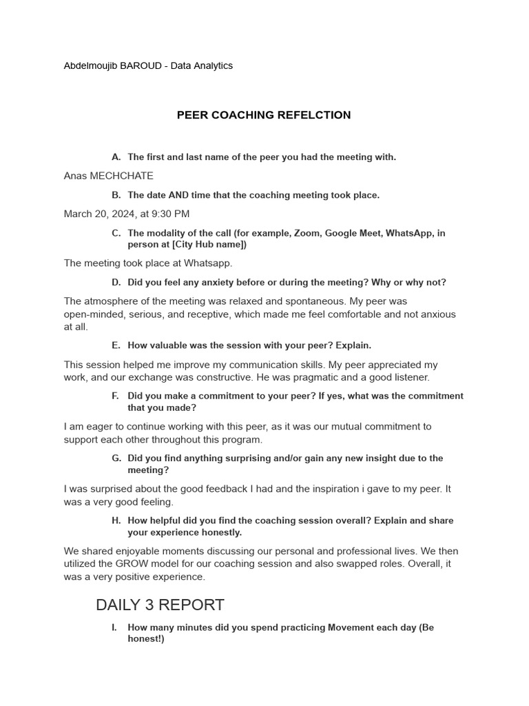 Peer Coaching Reflection | PDF | Career & Growth