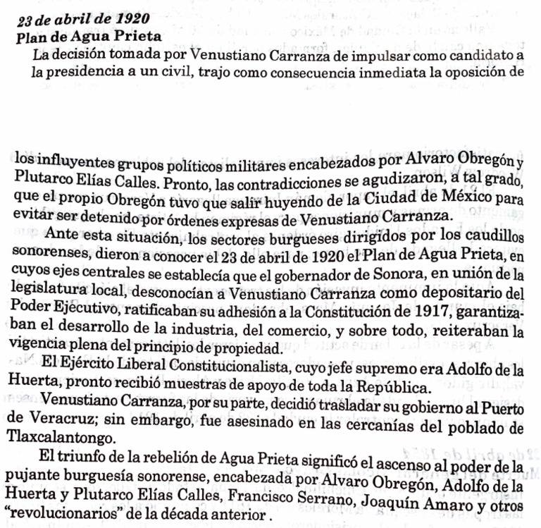 Plan de Agua Prieta y Rebelión 1920 | PDF | Guerras de los Estados ...