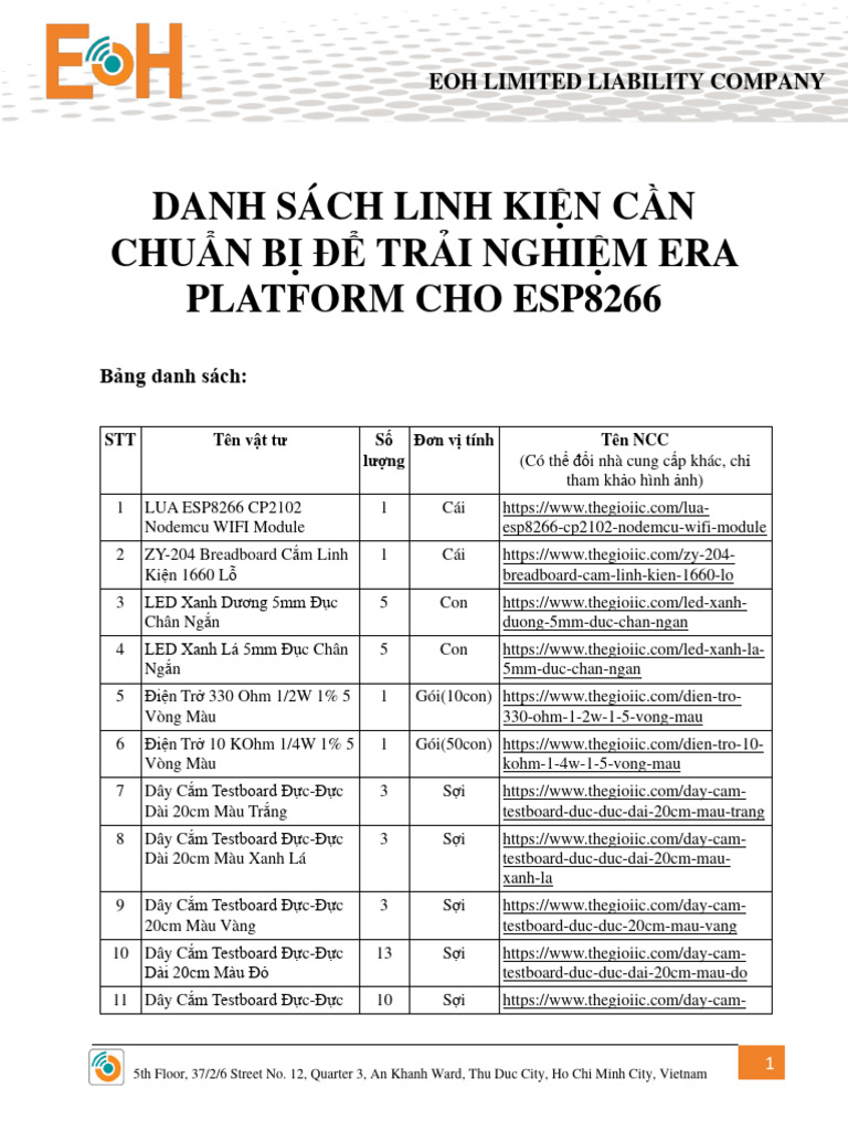 E-Ra device list for ESP8266 | PDF