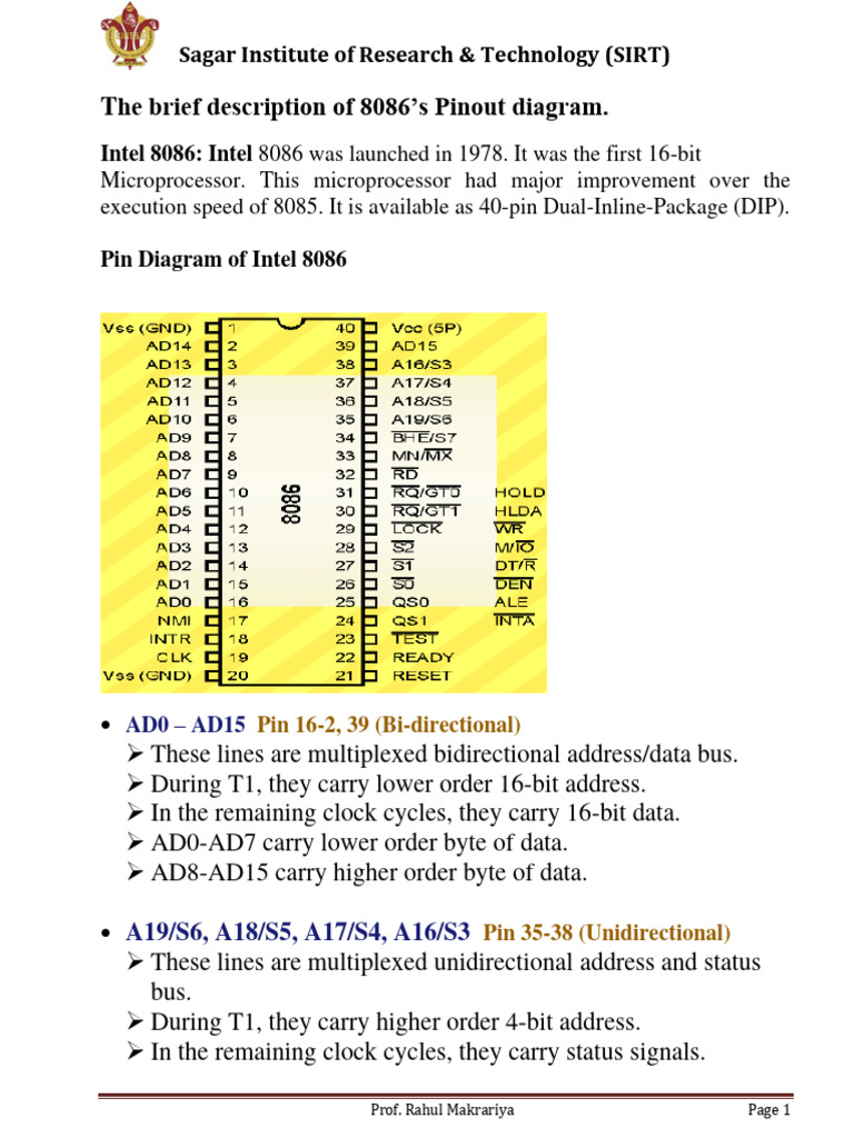 Pinout Diag 8086 Pdf Inputoutput Central Processing Unit 