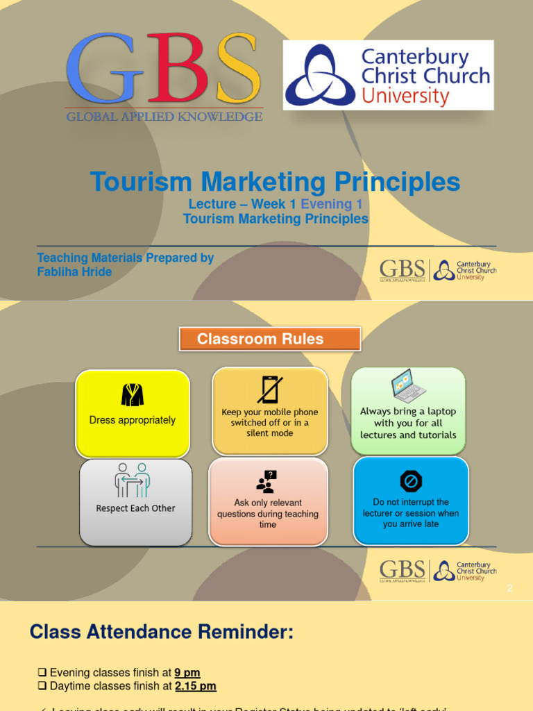 Week 1 Evening 1 Tourism Marketing Principles | PDF | Marketing | Customer Experience