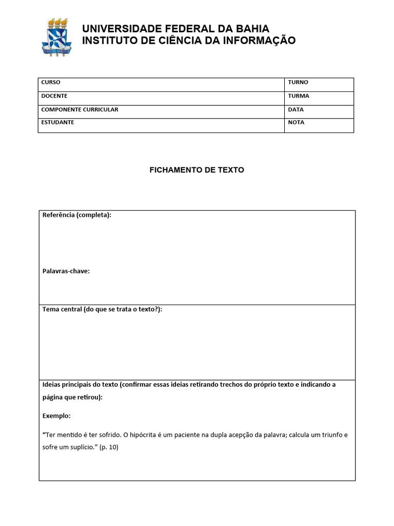 Modelo de Fichamento | PDF