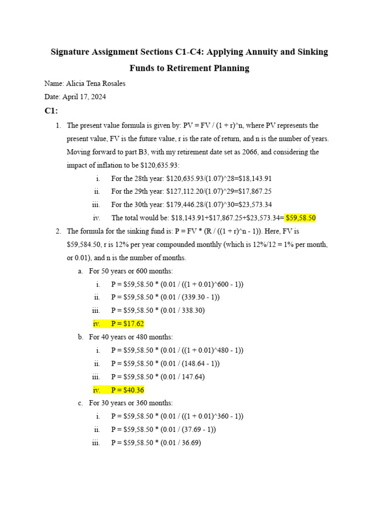 Signature Assignment Sections c1-c4 | PDF | Cost Of Living | Investing