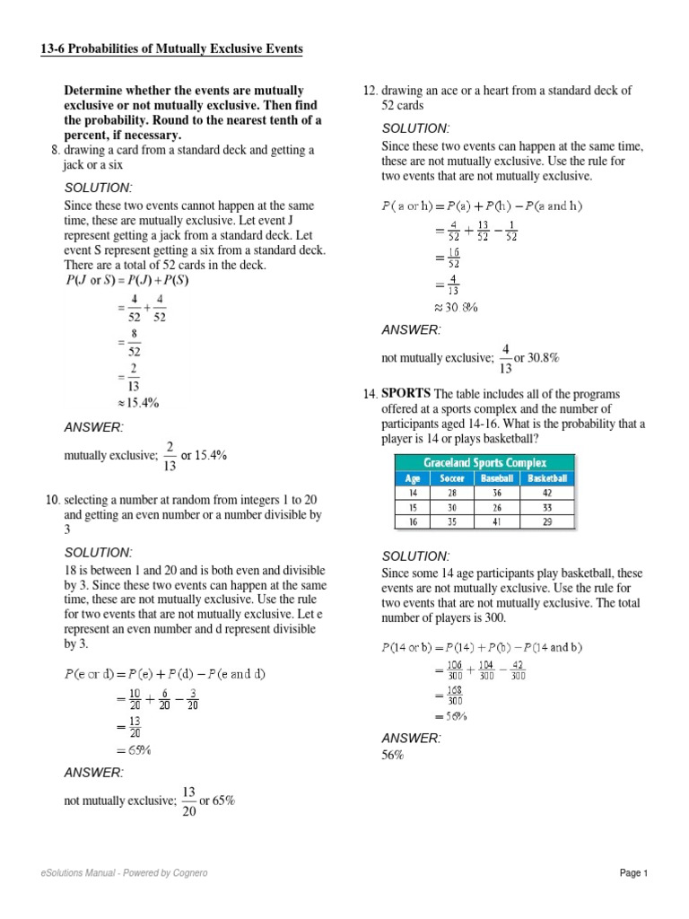 13-6 Probabilities of Mutually Exclusive Events | PDF | Probability ...