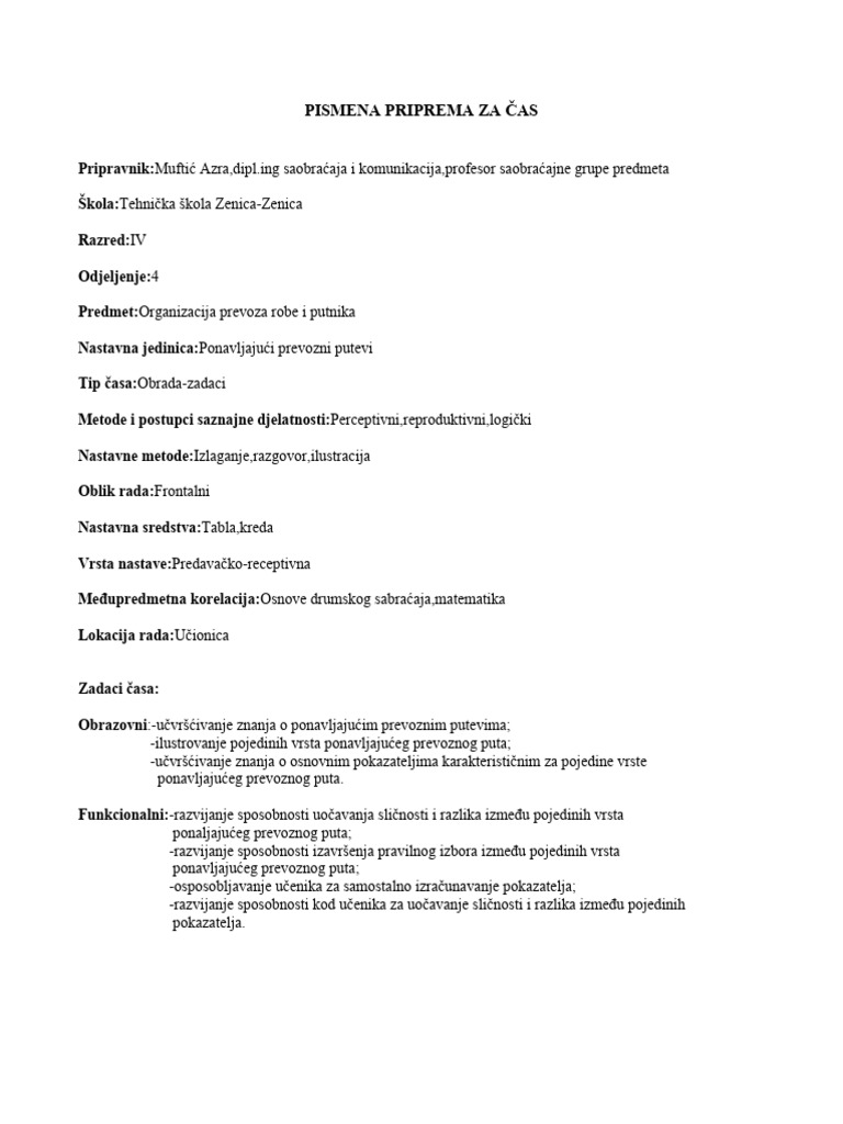 Pismena Priprema Za Cas 2 | PDF