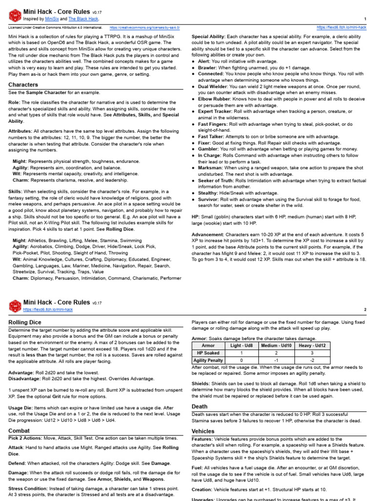 Mini Hack TTRPG Core Rules v0.17 | PDF | Grit (Personality Trait)