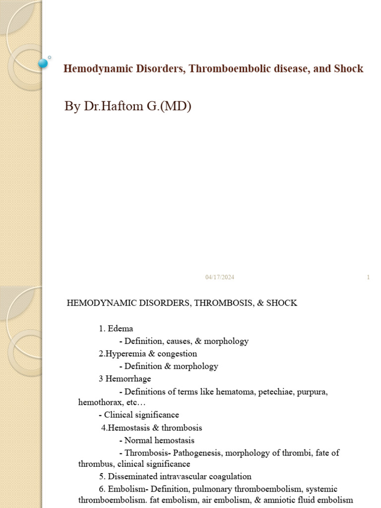 Hemodynamic Disorders, Thromboembolic Disease, and Shock New | PDF | Thrombus | Thrombosis