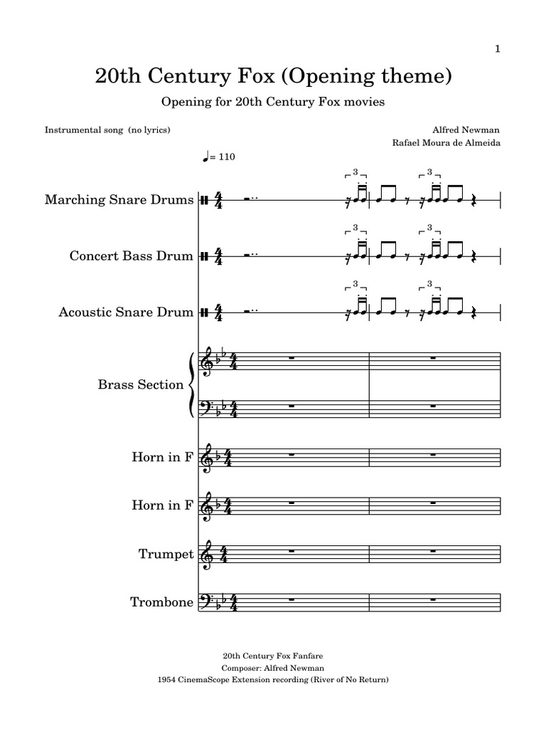 20th Century Fox (Opening Theme) | PDF | French Horn | Musical Instruments