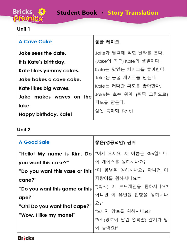 Bricks Phonics l3 SB Story Translation | PDF
