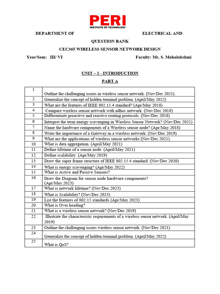 WSND QB | PDF | Wireless Ad Hoc Network | Wireless Sensor Network