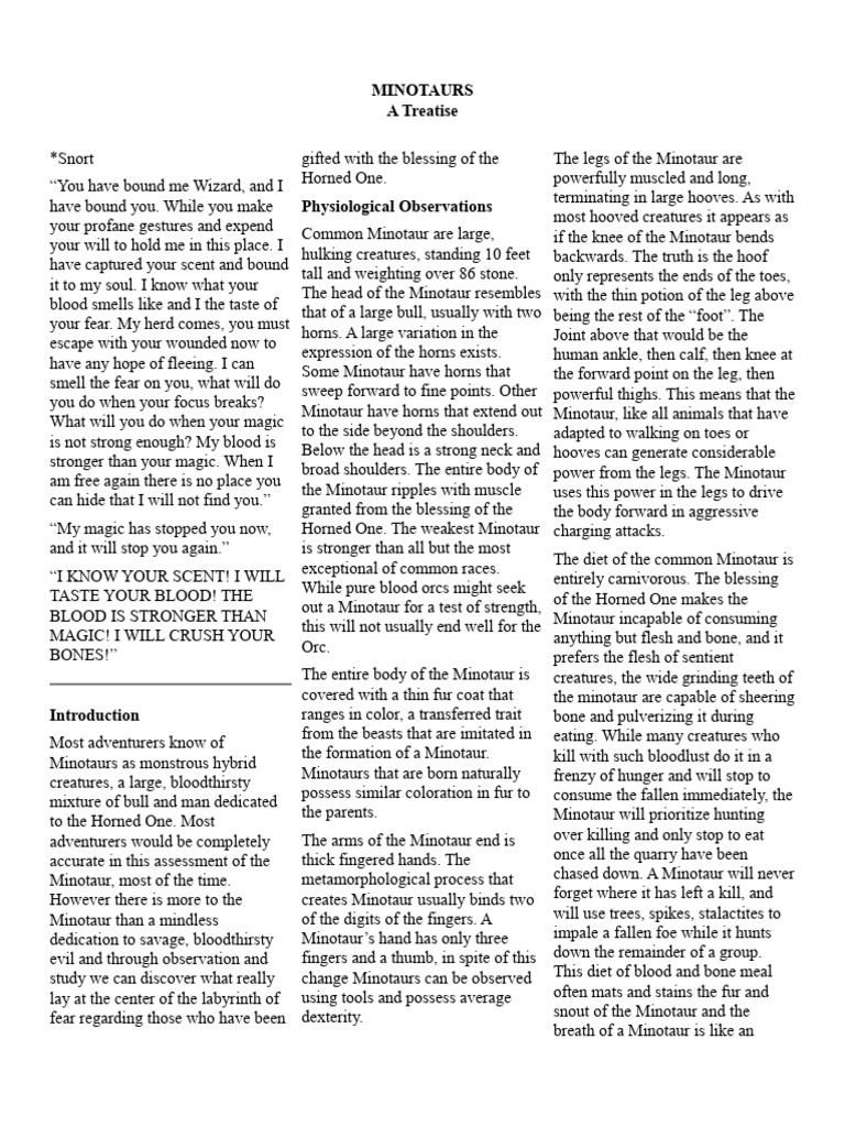 Minotaur Treatise | PDF | Minotaur | Hunting