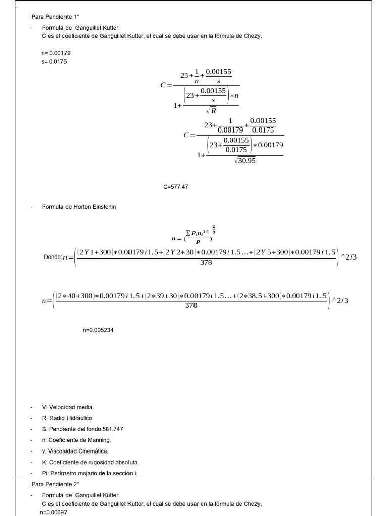 Fórmula de Ganguillet Kutter | PDF | Mecánica de fluidos | Dinámica de ...