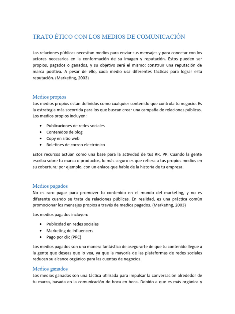 Trato Ético Con Los Medios de Comunicación | PDF | Marketing | Publicidad