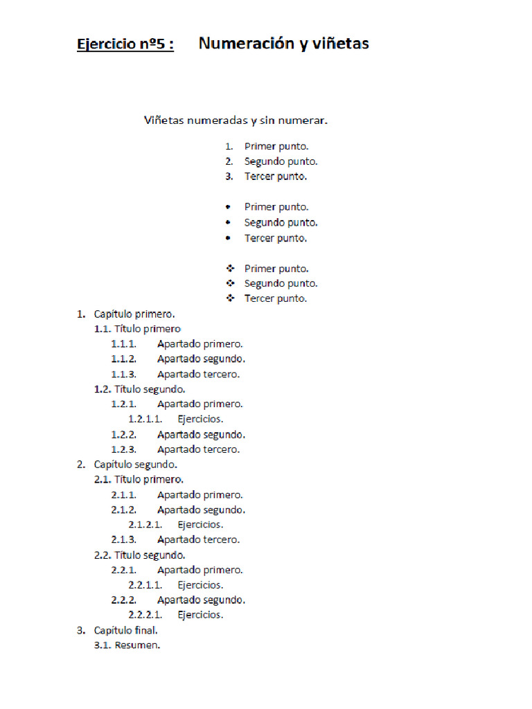 Ejercicio 1 numeración y viñetas | PDF