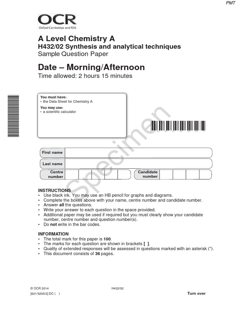 Ocr Paper 2 Specimen | PDF | Chemistry | Physical Sciences