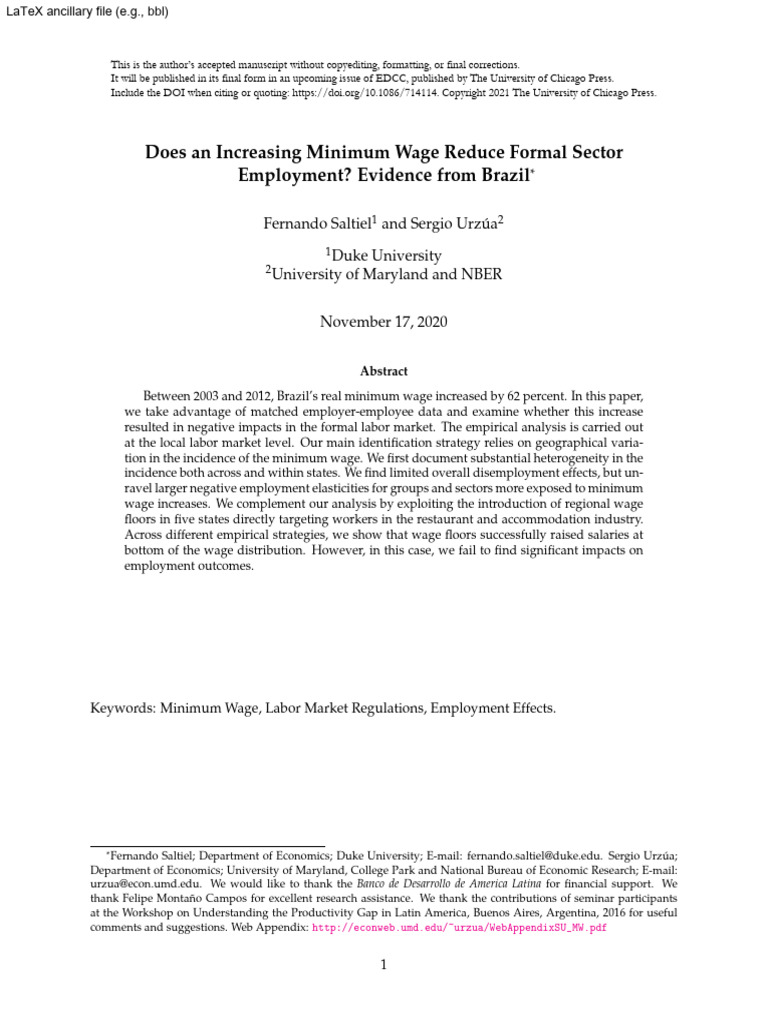 Does An Increasing Minimum Wage Reduce Formal Sector Employment | PDF ...