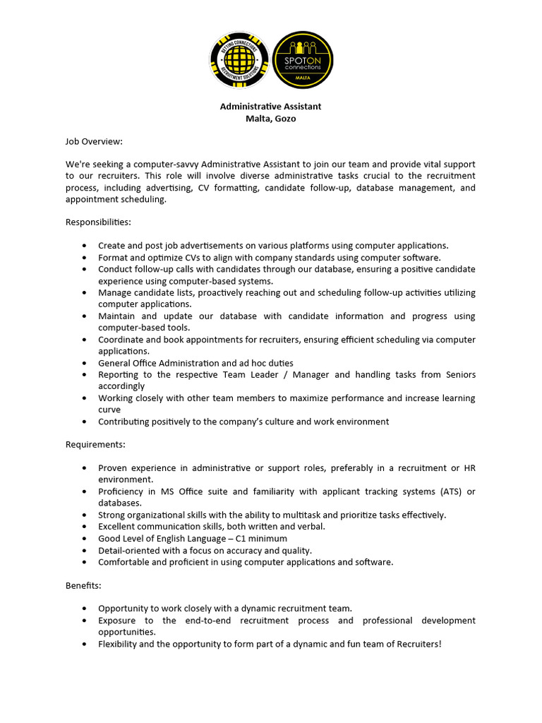 ADMINISTRATIVE ASSISTANT - JD and Offer 1 | PDF
