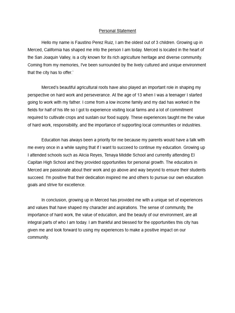 Faustino Perez - Personal Statement | PDF