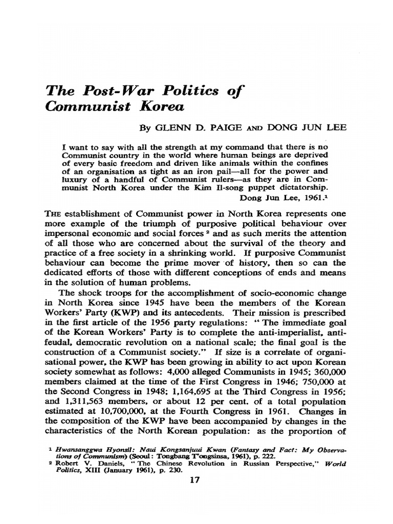 Post-War Politics in North Korea | PDF | North Korea | World Politics