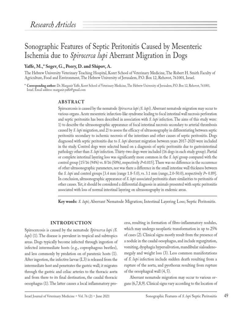 Sonographic Features of Septic Peritonitis Caused by Mesenteric ...