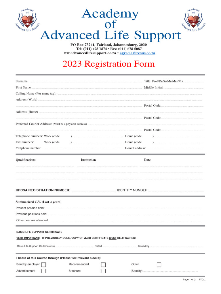 Acad of Advanced Life Support Registration_Form_2023 | PDF | Health Care
