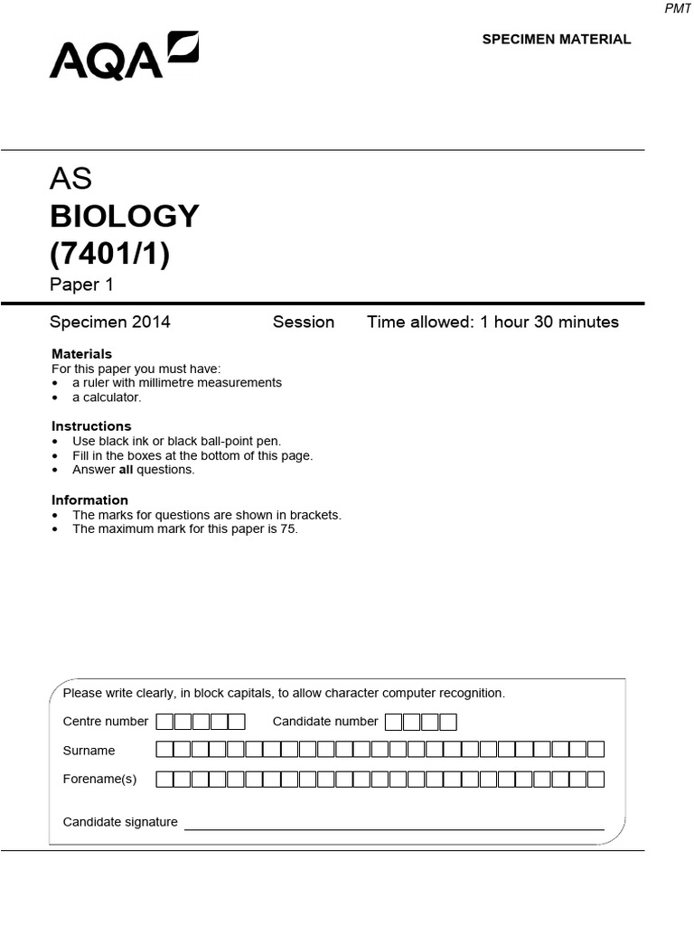 AS Biology Specimen Paper 2014 | PDF | Cell Membrane | Dna