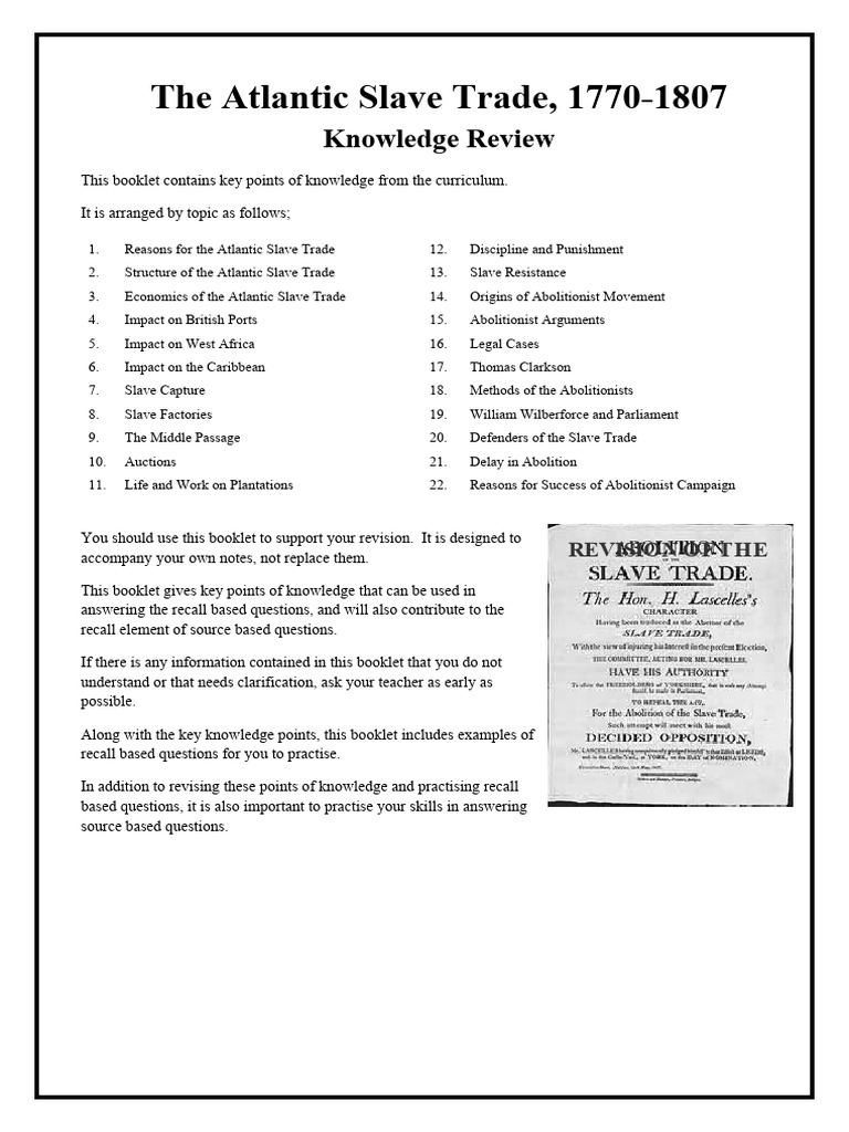 Slave Trade Knowledge Review | PDF | Atlantic Slave Trade | Abolitionism