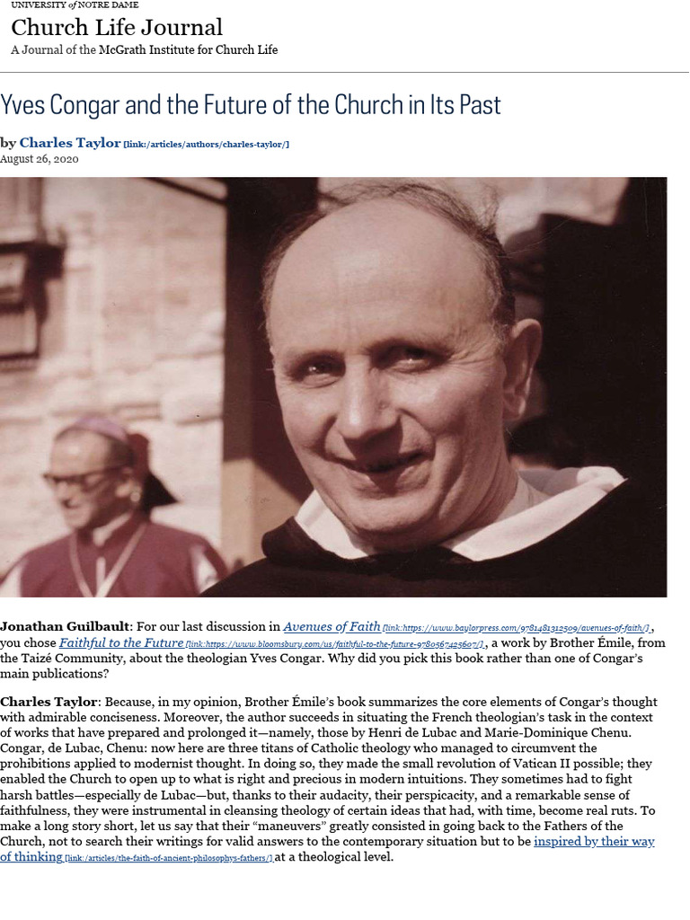 Yves Congar and The Future of The Church in Its Past - Church Life Journal - University of Notre ...