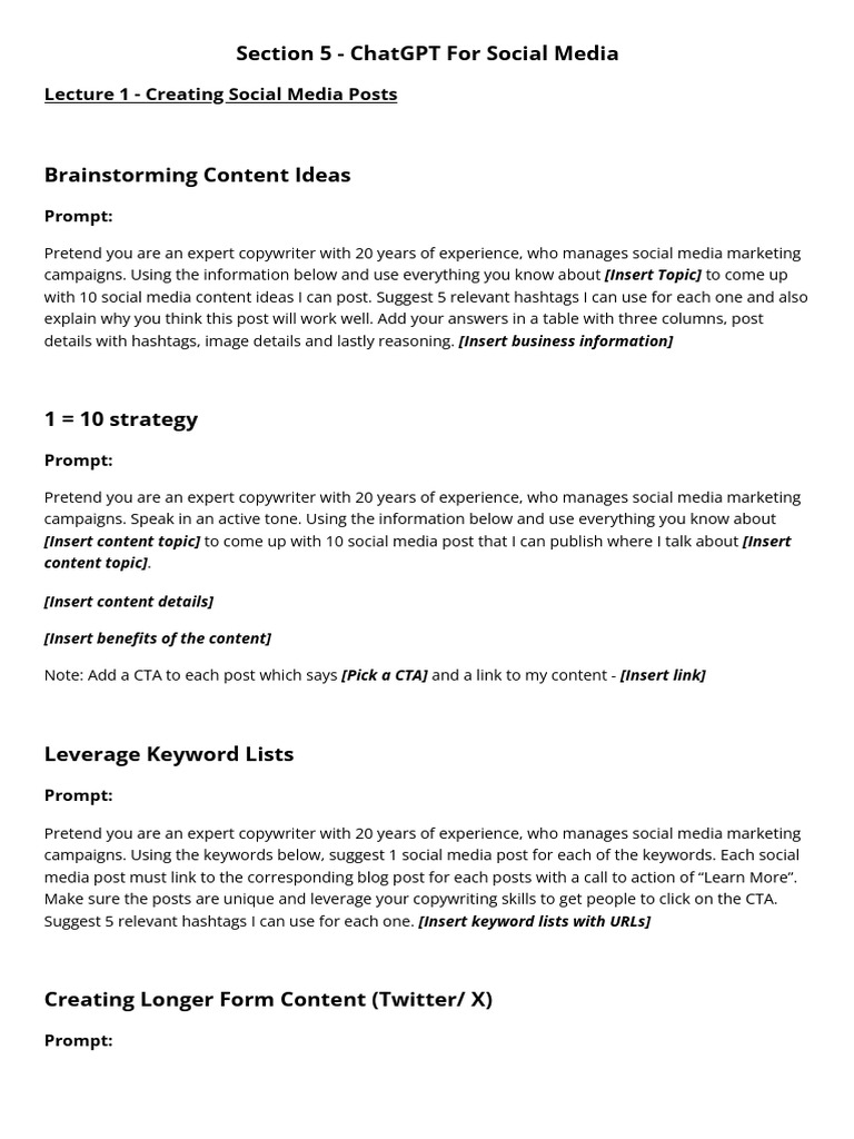 5 - Prompt Templates - ChatGPT For Social Media PDF | PDF | Social ...