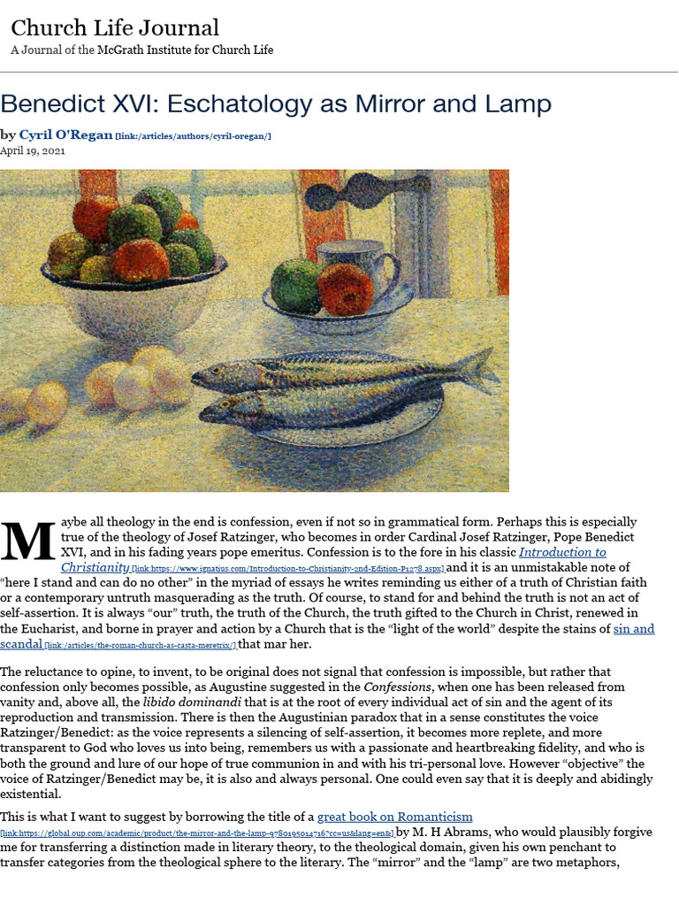 Benedict XVI_ Eschatology as Mirror and Lamp _ Church Life Journal _ University of Notre Dame ...