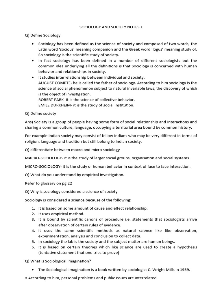 Sociology and Society Complete Notes | PDF | Sociology | Society