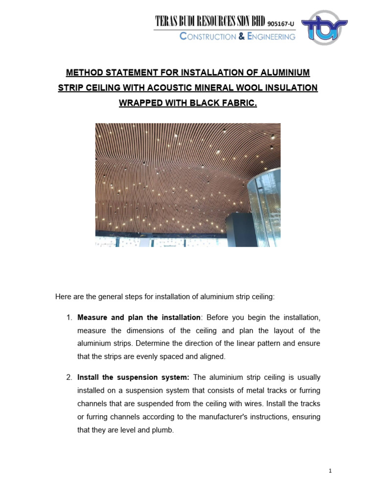 MOS Installation of Aluminium Strip Ceiling | PDF