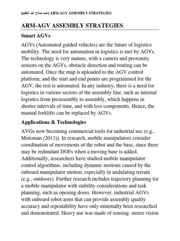 Arm-Agv Assembly Strategies | PDF | Automation | Robot