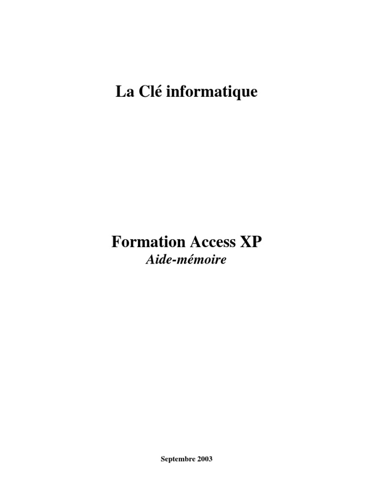 Formation Access XP : Guide Pratique | PDF | Microsoft Access | Bases ...