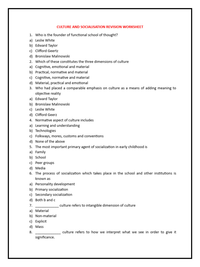 Sociology Exam Prep Worksheet | PDF | Socialization | Behavioural Sciences