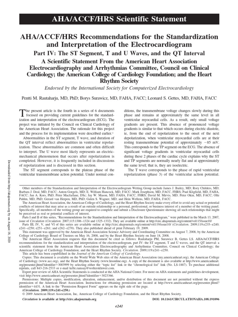 Interpretation of the Electrocardiogram - Part IV - The ST Segment, T ...