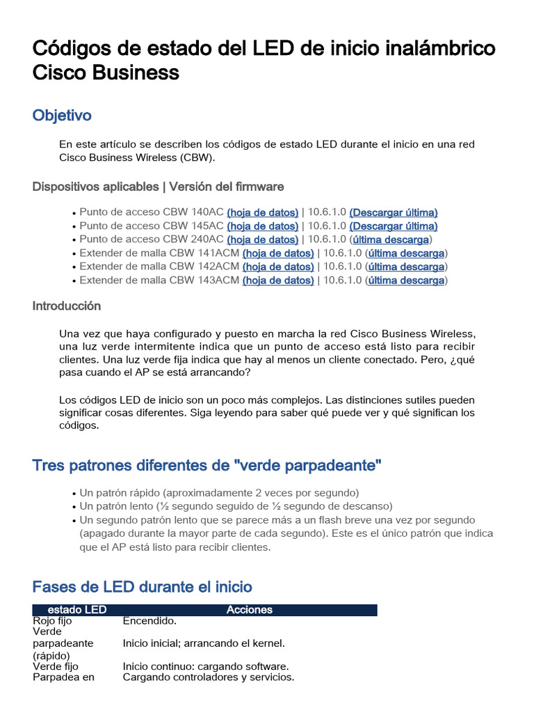 Códigos LED en Puntos de Acceso Cisco | PDF | Punto de acceso ...