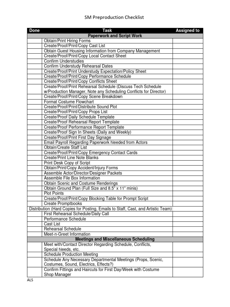 Preproduction Checklist General | PDF