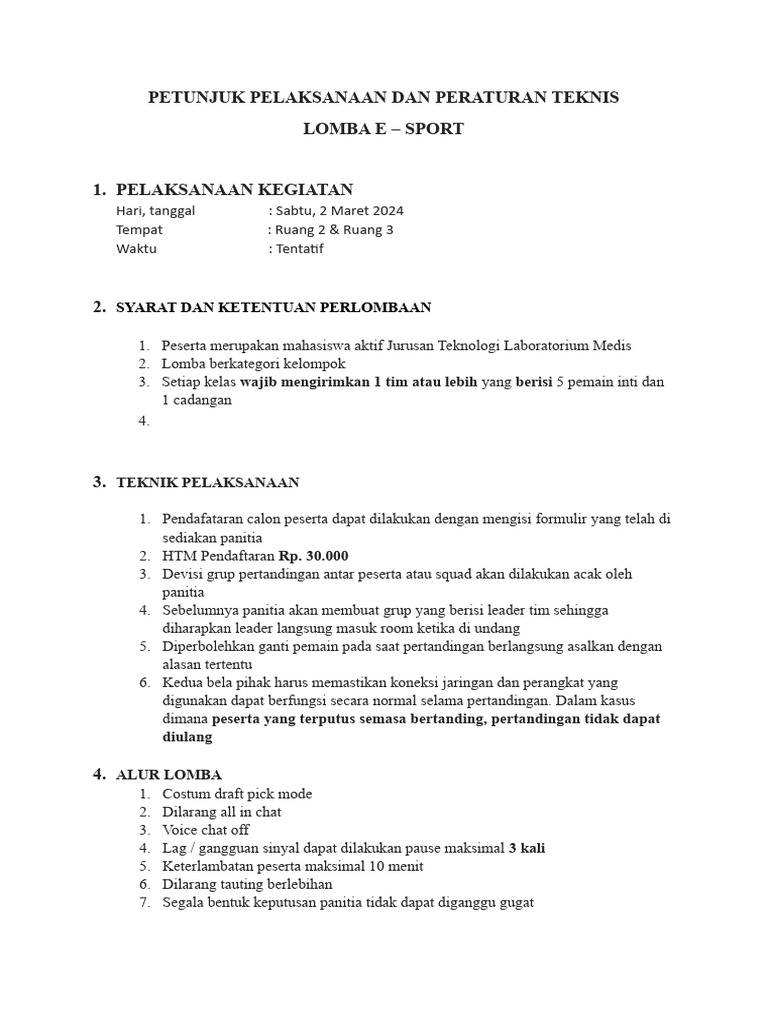 Juklak Juknis Lomba E-Sport | PDF | Olahraga & Rekreasi