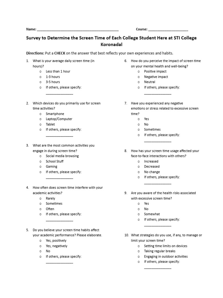 Screen Time Survey for College Students | PDF | Social Psychology ...