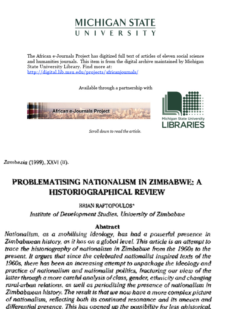 Nationalism in Zimbabwe: A Historiographical Review | PDF | Nationalism ...